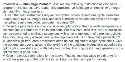 solved problem 4 challenge problem assume following instruction mix