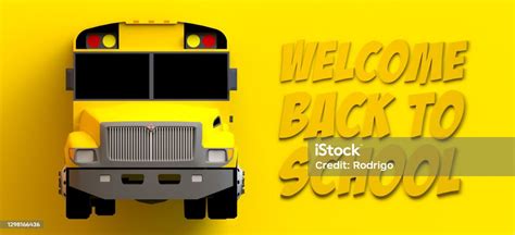 학교 버스와 텍스트가있는 배너는 학교에 다시 오신 것을 환영합니다 3d 일러스트레이션 0명에 대한 스톡 사진 및 기타 이미지 0명 3차원 형태 공부 Istock