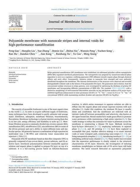 Pdf Polyamide Membrane With Nanoscale Stripes And Internal Voids For High Performance