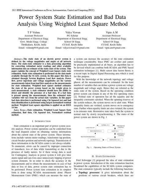 Power System State Estimation And Bad Data Analysis Using Weighted Least Square Method Pdf