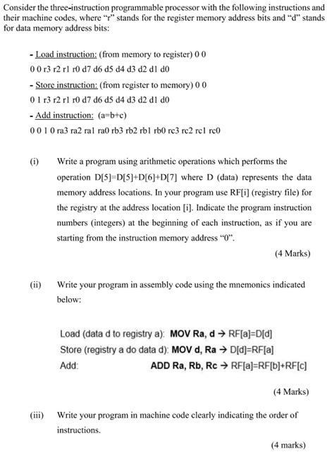 solved consider the three instruction programmable processor