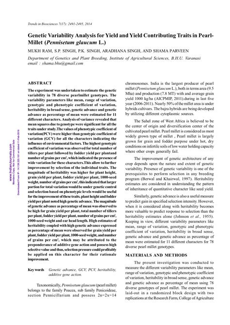 Pdf Genetic Variability Analysis For Yield And Yield Contributing