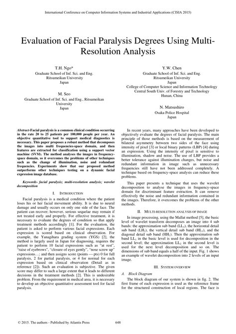 Pdf Evaluation Of Facial Paralysis Degrees Using Multi Resolution