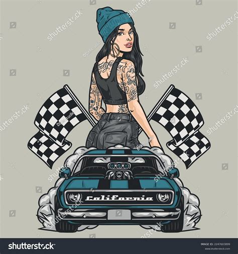 Street Racer Girl Colorful Sketch Powerful Stock Vector Royalty Free