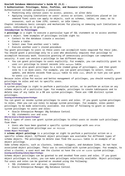 Docx Oracle9i Dba Guide Authorization Privileges Roles Profiles