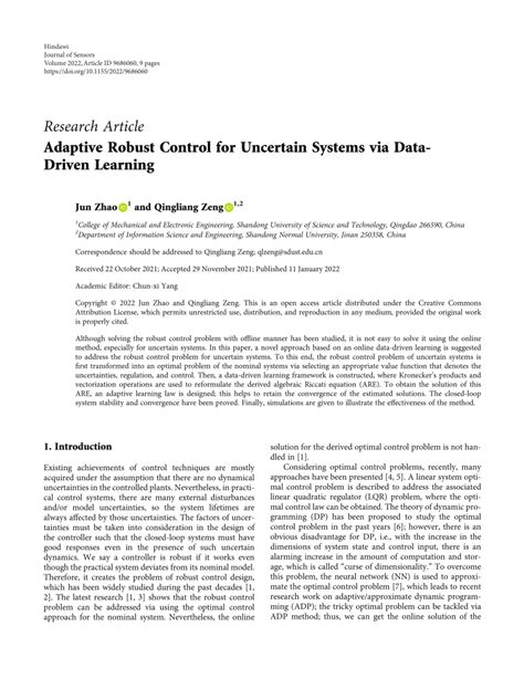 Pdf Adaptive Robust Control For Uncertain Systems Via Data Driven
