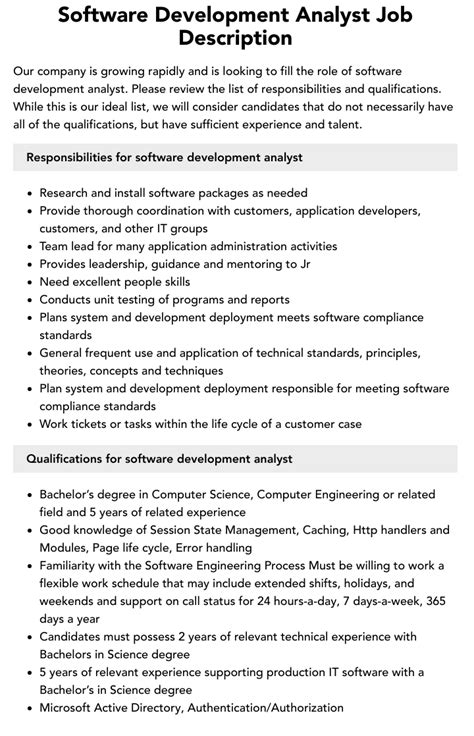 Software Development Analyst Job Description Velvet Jobs
