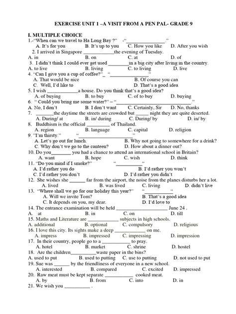 Exercise Unit 1 Lop9 Pdf Malaysia
