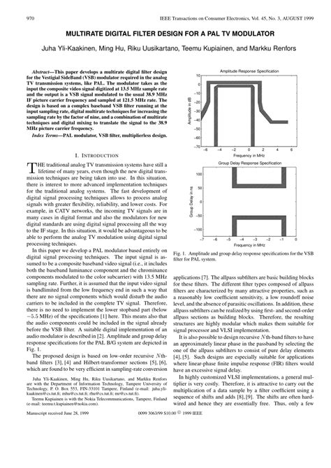 Pdf Multirate Digital Filter Design For A Pal Tv Modulator
