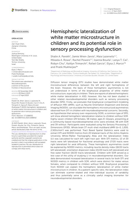 Pdf Hemispheric Lateralization Of White Matter Microstructure In