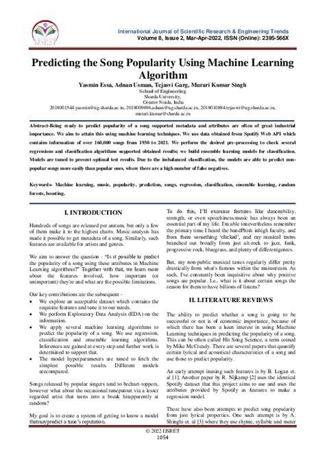 Pdf Predicting The Song Popularity Using Machine Learning Algorithm