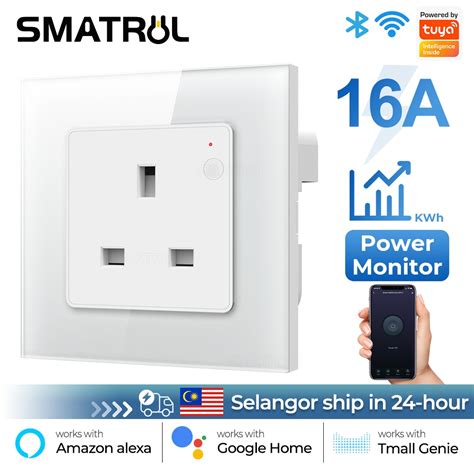 SMATRUL Wifi Smart Plug Socket UK Plug Power Monitor 16A Smart Socket WiFi Wall Socket For Home
