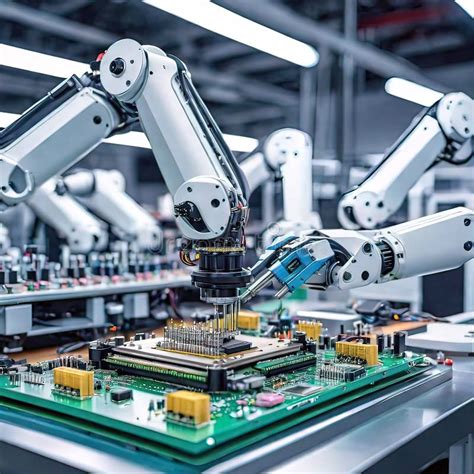 Advanced High Precision Robotic Arms On A Fully Automated Assembly Line At A State Of The Art