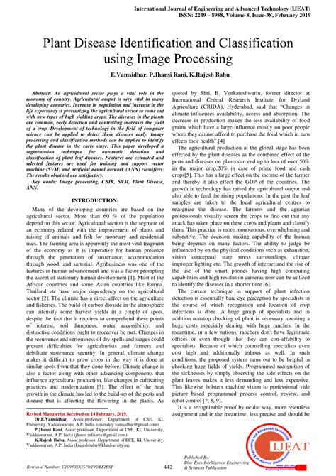 PDF Plant Disease Identification And Classification Using Image Processing