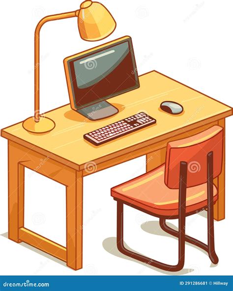 Office Desk With Computer And Lamp Modern Business Workplace Home