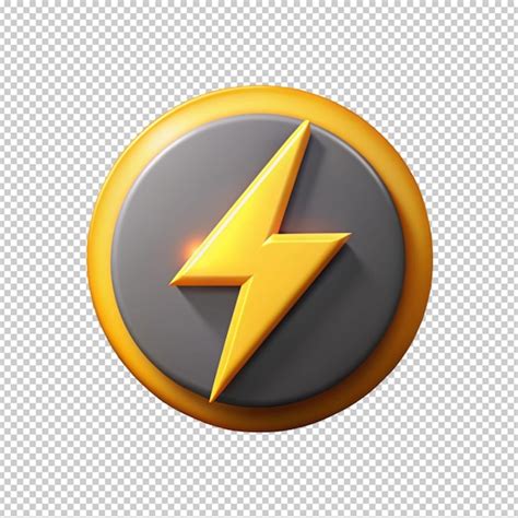 a silver and yellow round button with a lightning bolt on it premium