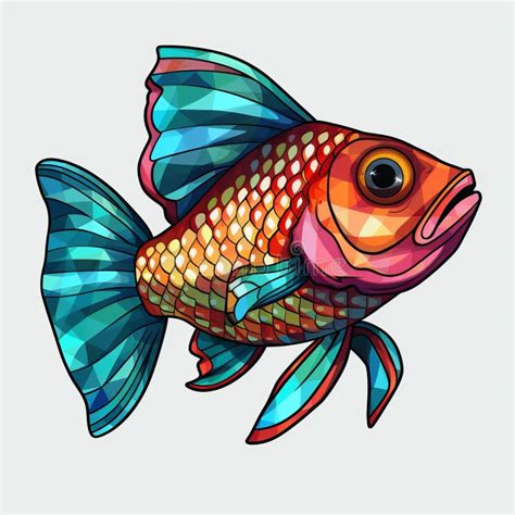 Colorful Geometric Fish With Bow Tie Sticker In Algorithmic Art Style