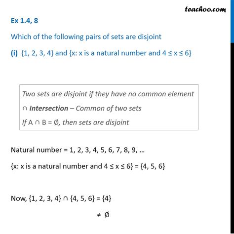 Ex 14 8 Are Sets Disjoint 1 2 3 4 And X X Is A Natural N