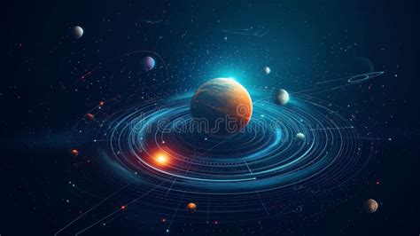 Planetary System In Deep Space With Futuristic Orbits Stock Image Image Of Cosmic Hightech
