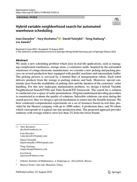 Hybrid Variable Neighborhood Search For Automated Warehouse Scheduling