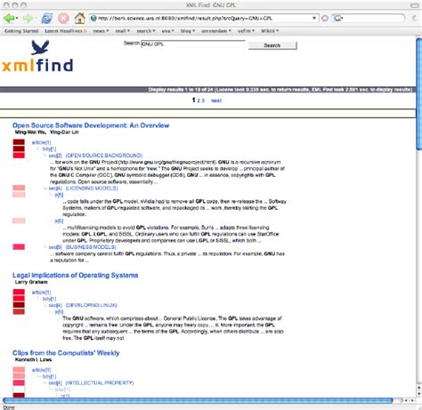 displaying structured text retrieval results within article context