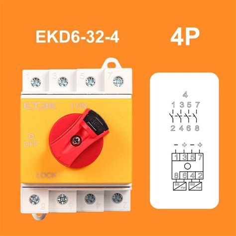 ETEK DC Solar Isolator Switch PV V A P Din Rail Mounting Rotating Handle CE Disconnector