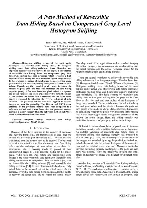 PDF A New Method Of Reversible Data Hiding Based On Compressed Gray Level Histogram Shifting