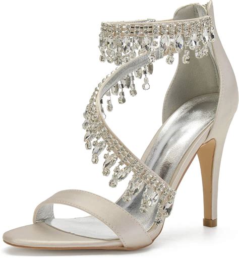 Buy In4 Wedding Shoes For Bride High Heels Sandals Ankle Strap Crystal Zipper Back Formal