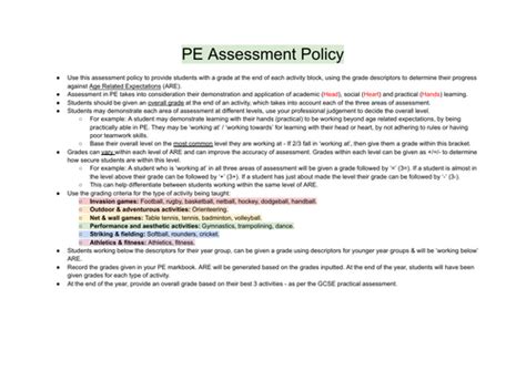 Assessment In Pe Policy Teaching Resources