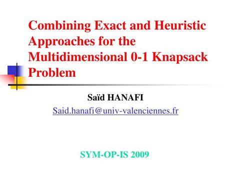 ppt combining exact and heuristic approaches for the multidimensional