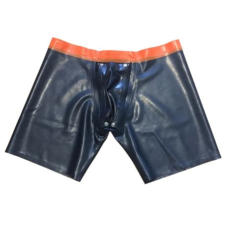 Latex Men Shorts Rubber Boxer Panties With Removable Crotch Piece