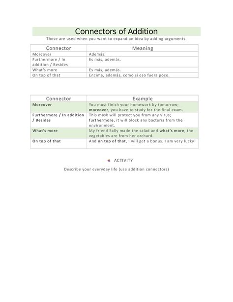 11TH Grade Connectors OF Addition AND Opinion Connectors Of Addition These Are Used When You