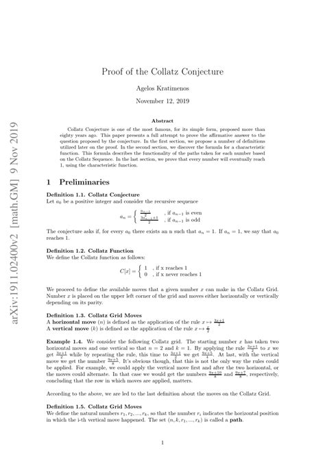 Pdf Proof Of The Collatz Conjecture