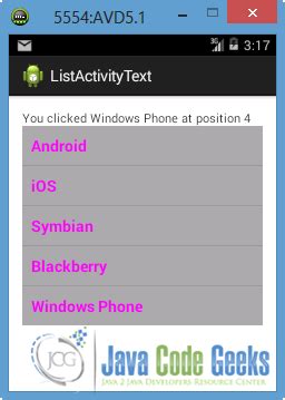 Android ListActivity Example Java Code Geeks
