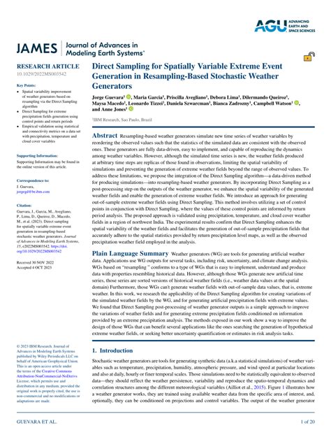 Pdf Direct Sampling For Spatially Variable Extreme Event Generation In Resampling‐based