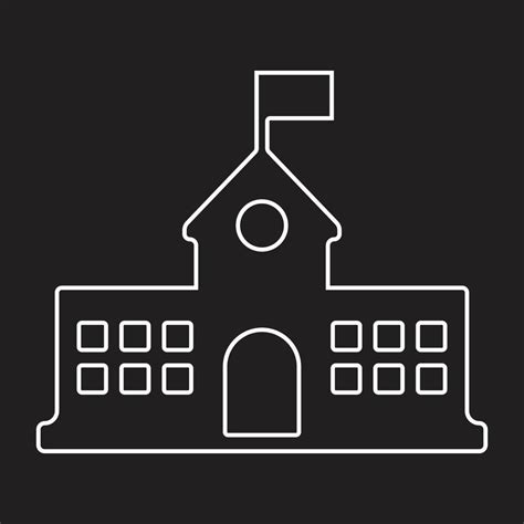 Eps10 White Vector School Building With Flag Line Art Icon Or Logo In