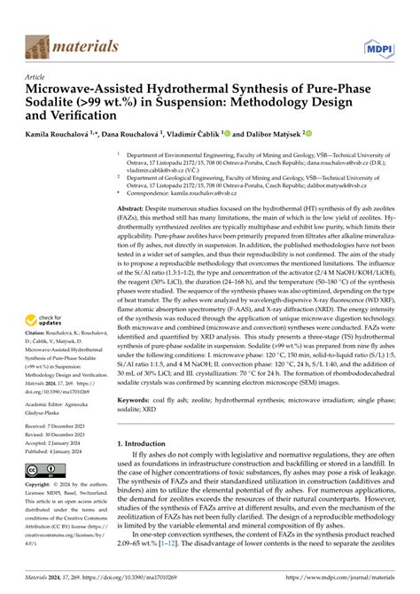 Pdf Microwave Assisted Hydrothermal Synthesis Of Pure Phase Sodalite 99 Wt In Suspension