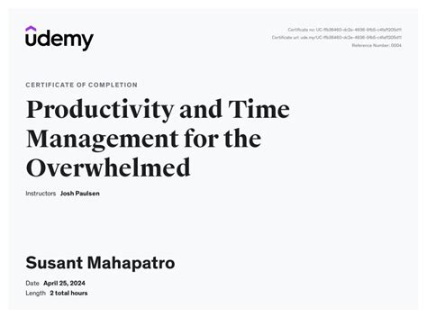 Susant Mahapatro On Linkedin My Course Completion Certificate For Productivity And Time