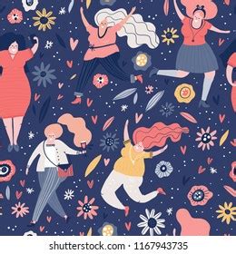 Seamless Pattern Curvy Woman Background Different Stock Vector Royalty Free