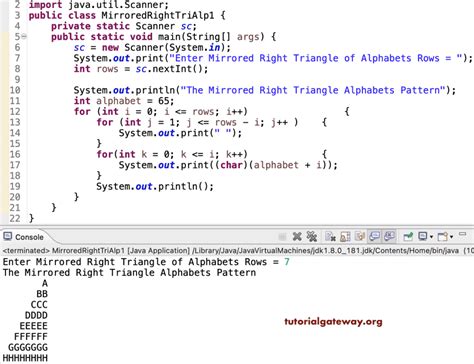 Java Program To Print Mirrored Right Triangle Alphabets Pattern