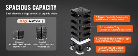 Vevor 5 Tray Worm Composter 50 L Worm Compost Bin Outdoor And Indoor Sustainable Design Worm