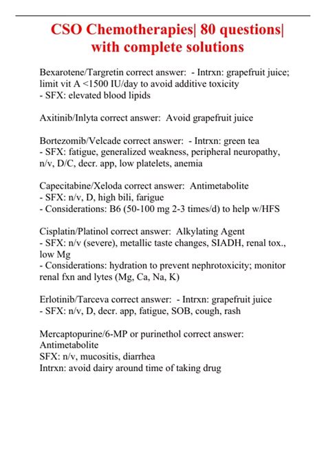 Cso Chemotherapies 80 Questions With Complete Solutions Cso Stuvia Us
