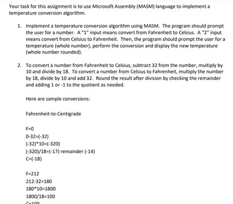 solved implement a temperature conversion algorithm using