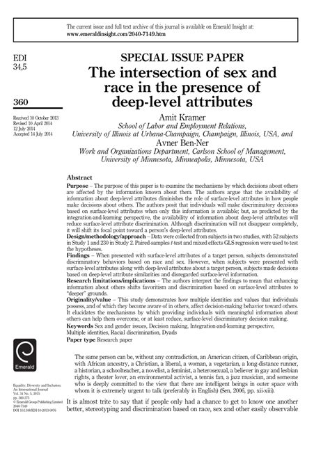 Pdf The Intersection Of Sex And Race In The Presence Of Deep Level