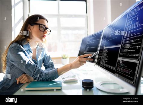Woman Programmer Girl Coding Stock Photo Alamy