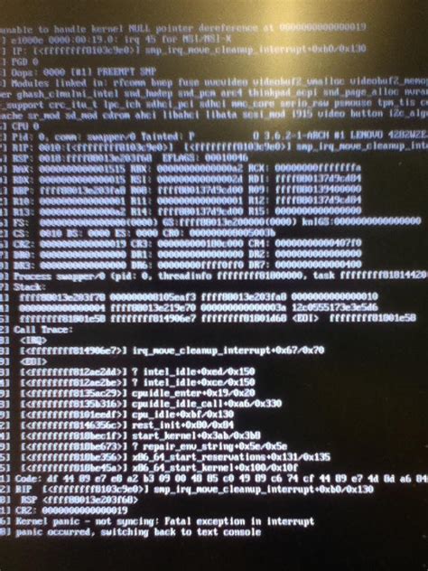 Intelidle Kernel Panic On Startup Newbie Corner Arch Linux Forums
