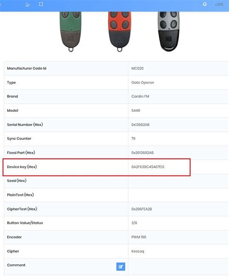 Display The KeeLoq Device Key Of Decrypted Remotes PandwaRF