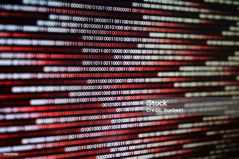 빨간 이진 코드 배경입니다 컴퓨터 문제 개념입니다 검은 배경 악성 코드 바이러스 데이터 전송 바이러스 데이터를 전송합니다 데이터에 대한 스톡 사진 및 기타 이미지 Istock