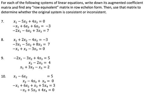 for each of the following systems of linear equations write down its augmented coefficient