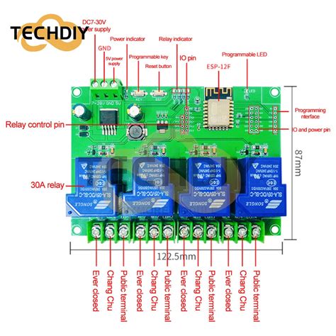 mô Đun rơ le esp8266 wifi 4 kênh esp 12f dc 5v 7 28v 30a chuyên dụng